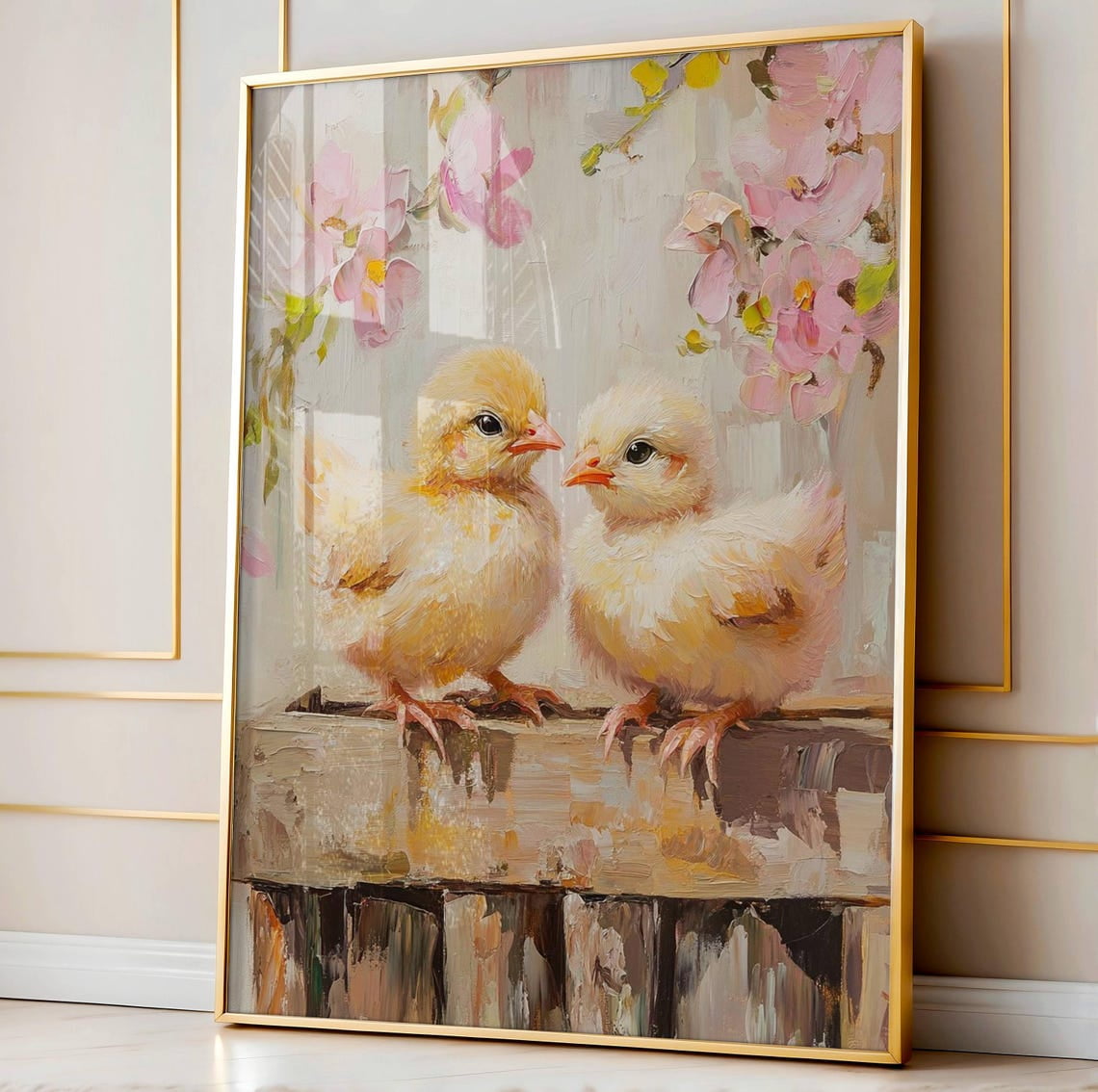 Farmhouse Easter Paintings, Neutral Spring Farmhouse Chick Wall Art ...