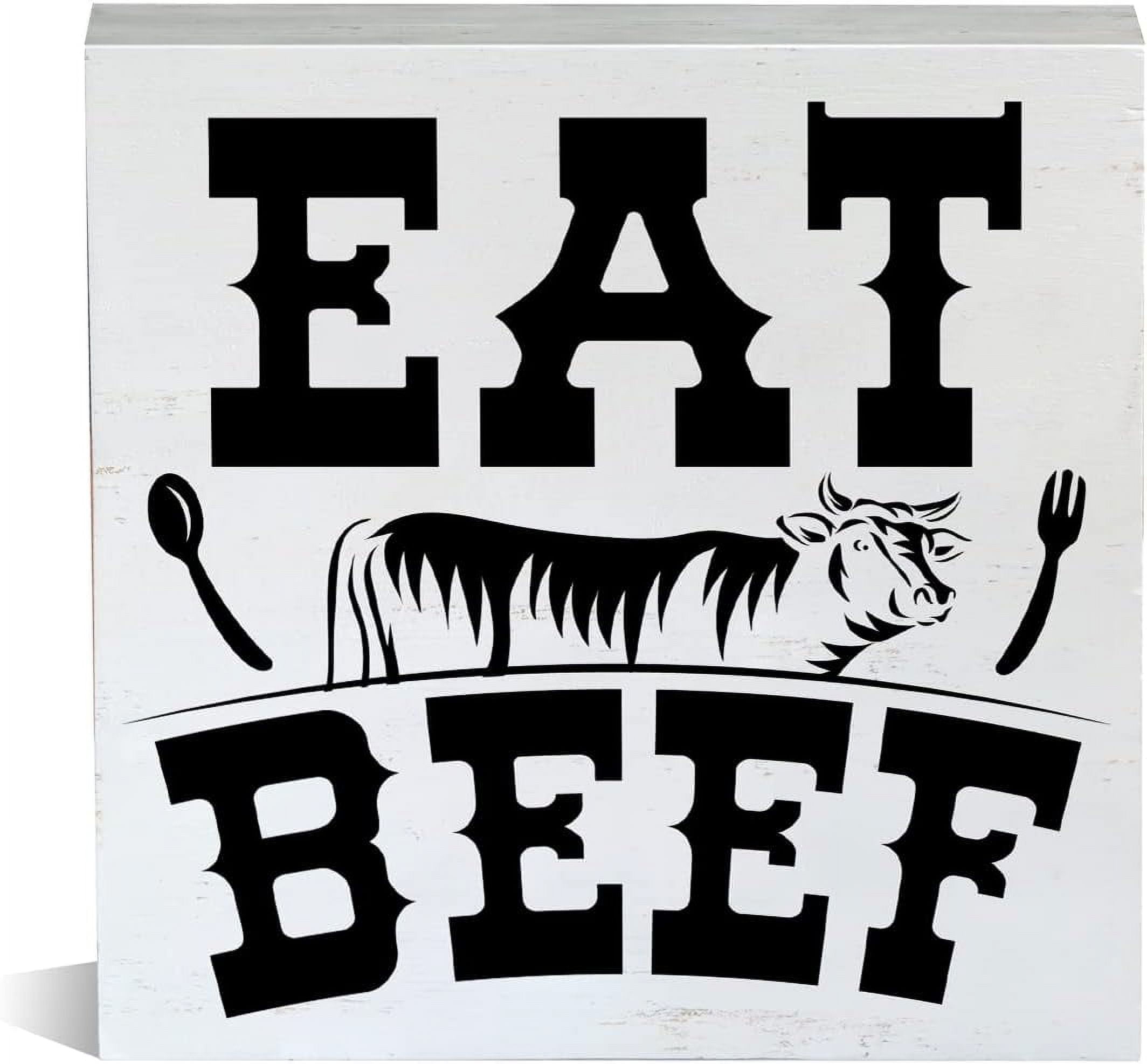 Farmhouse Eat Beef Wooden Box Sign Cowboy Kitchen Wood Block Tabletop ...