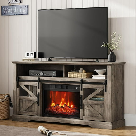 Farmhouse Electric Fireplace TV Stand w/ 23" Electric Fireplace and ...
