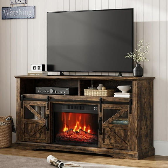 Farmhouse Electric Fireplace TV Stand w/ 23" Electric Fireplace and ...