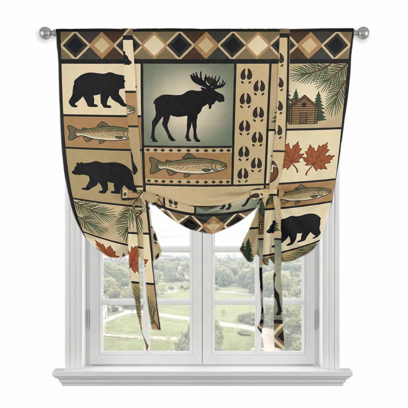 Farmhouse Elk Bear Tie Up Curtains for Window, Thermal Insulated ...