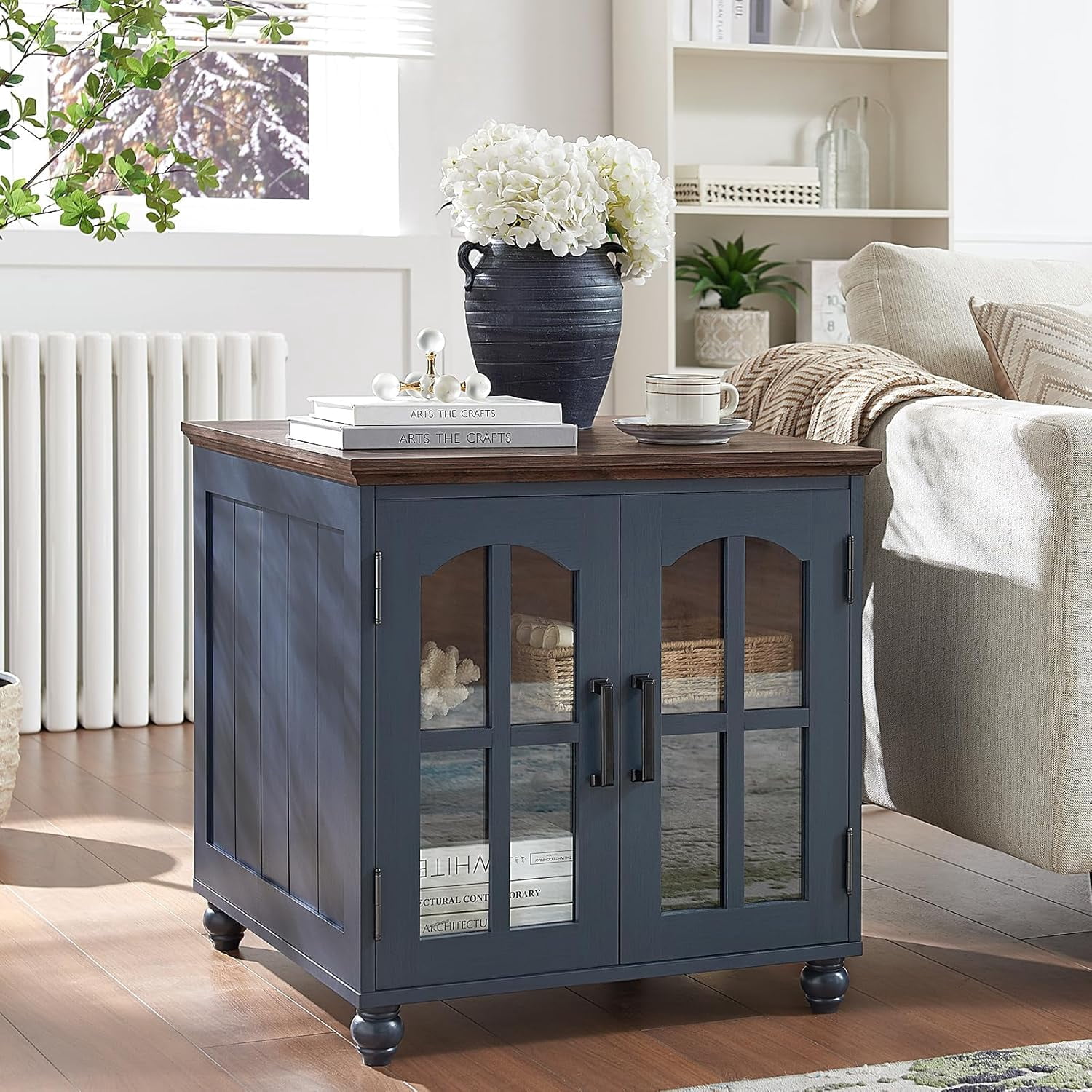 Farmhouse End with Charging Station 24" Large Sofa Side with Glass Barn ...