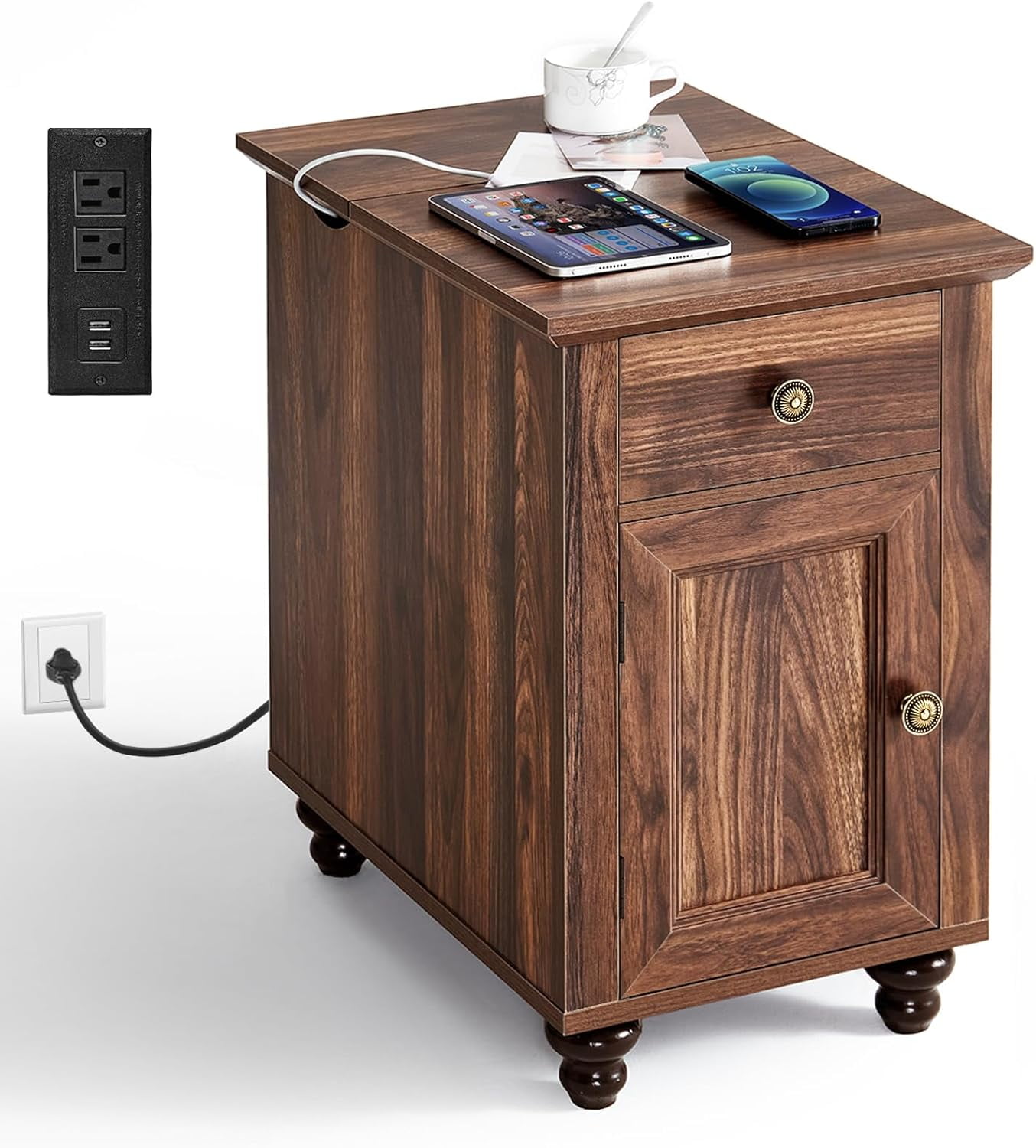 Farmhouse End with Hidden Charging Station Side with Door and Drawer ...