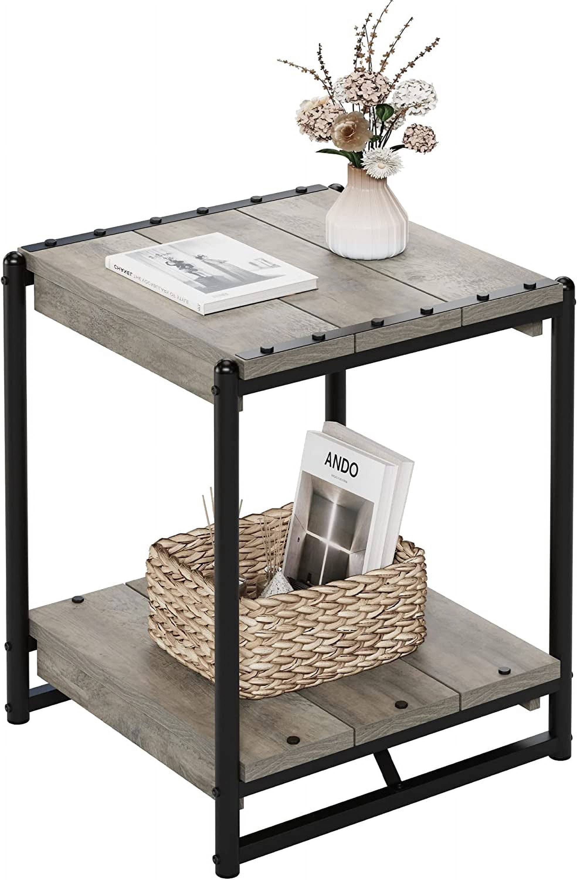 Farmhouse End Table, 19.6 Inch Side Table with 2-Tier Storage Shelf ...
