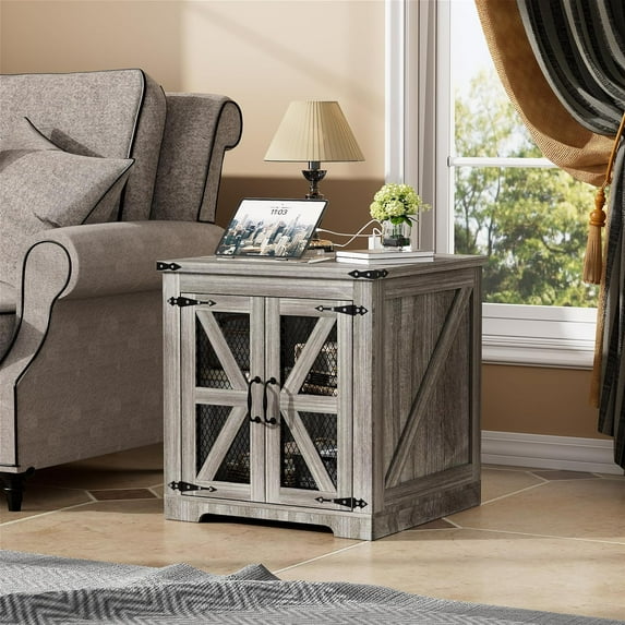 Farmhouse End Table, 24" Large Sofa Side Table with Charging Station ...