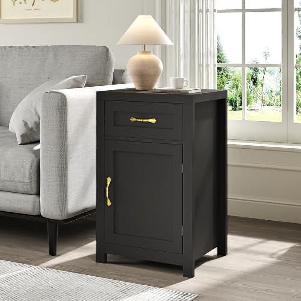 Farmhouse End Table, 30” Tall Rustic Nightstand with Drawer and Storage ...