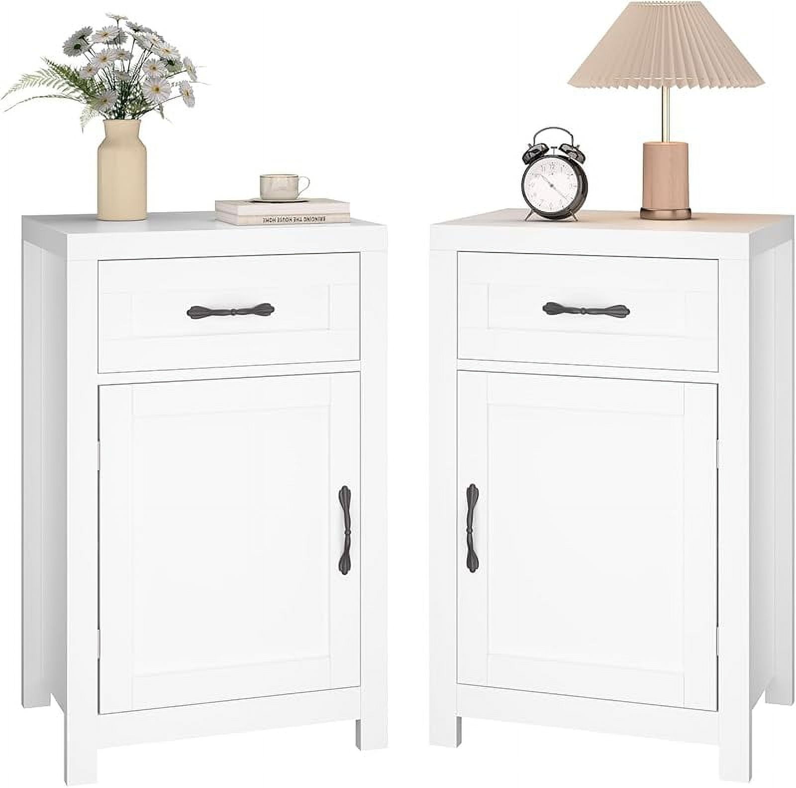 Farmhouse End Table, 30” Tall Rustic Nightstand with Drawer and Storage ...