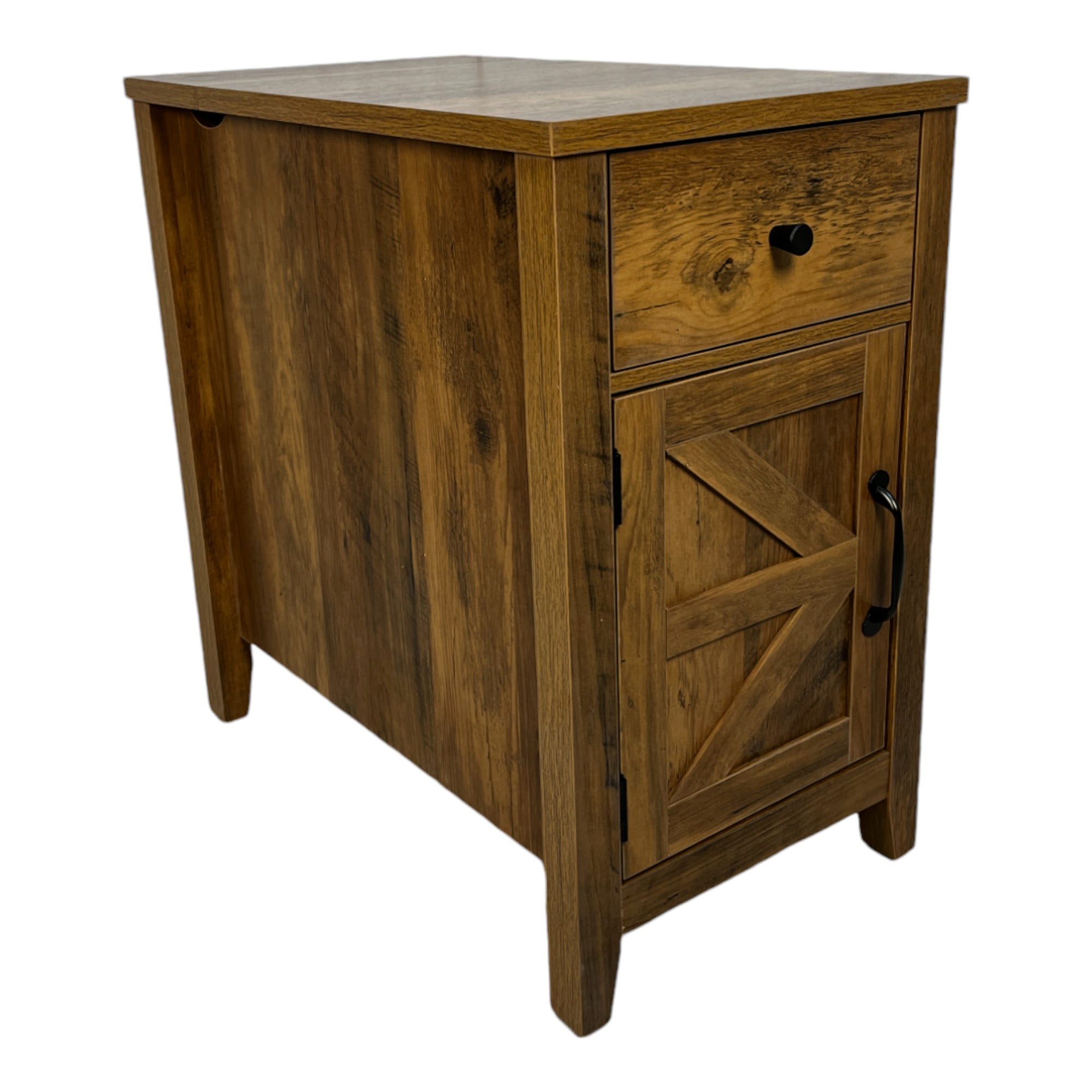 Farmhouse End Table Bedside Table with Charging Station,Night Stand ...