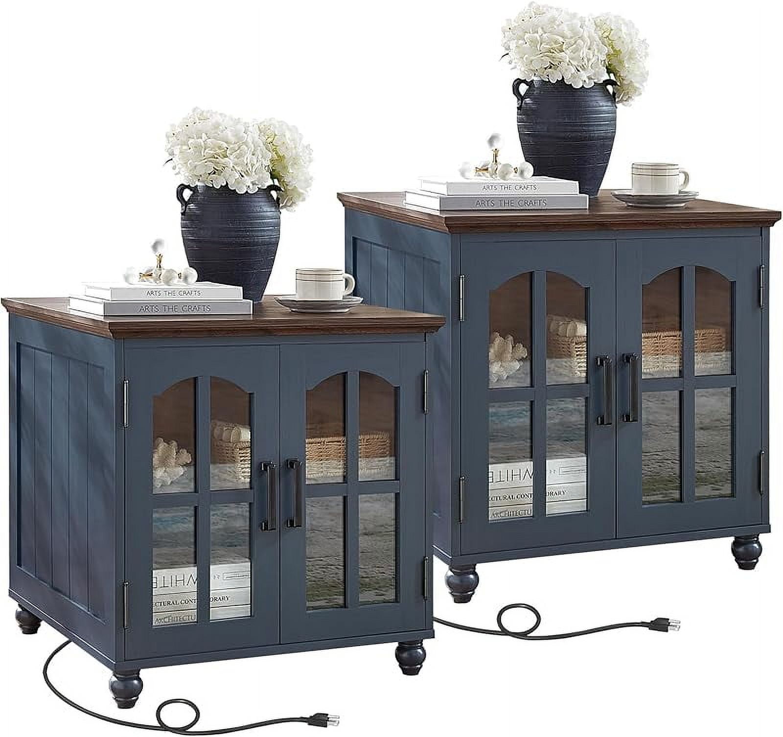 Farmhouse End Table with Charging Station,24" Large Sofa Side Table ...