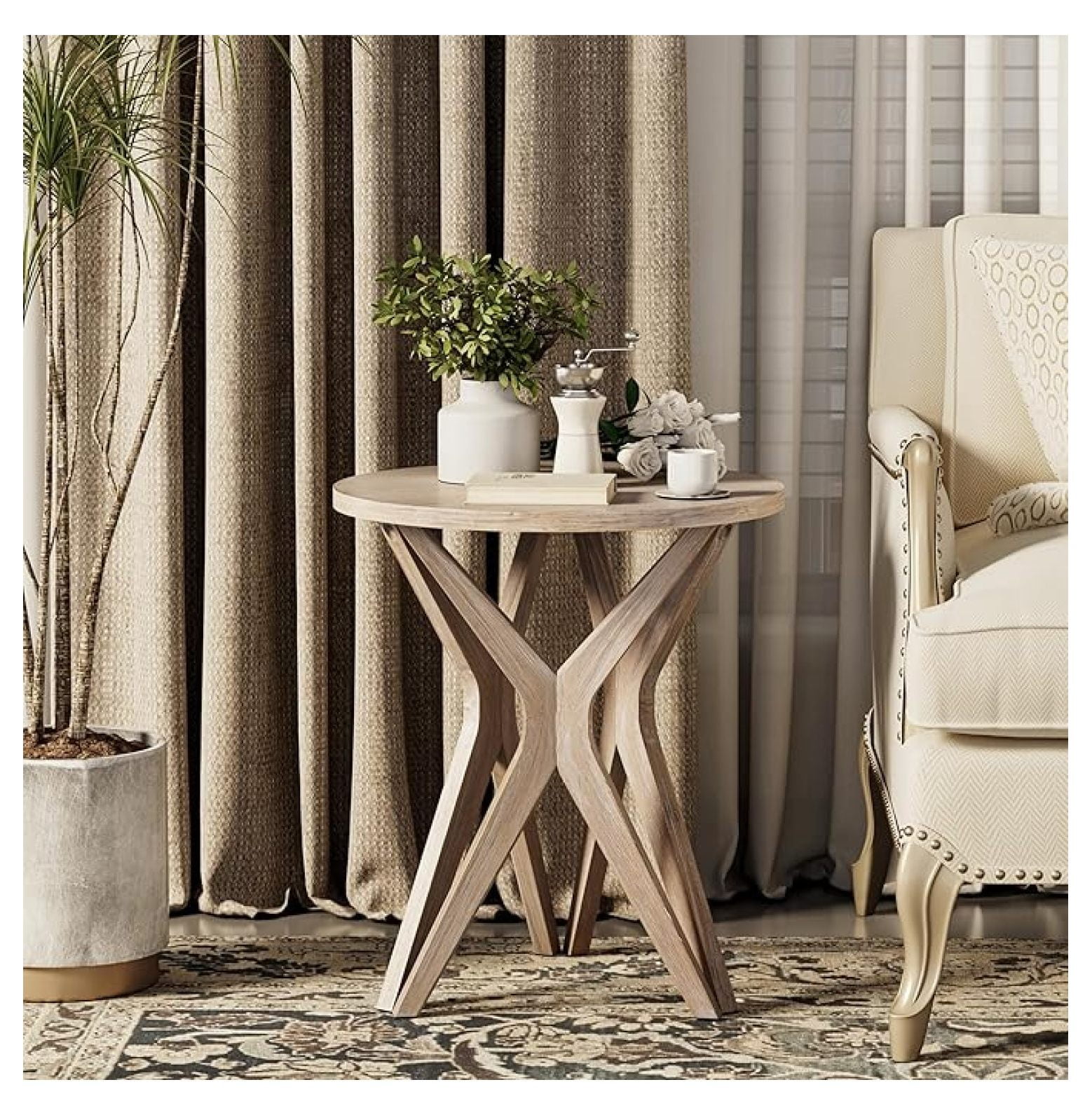 Farmhouse End Table, Distressed Grey Pedestal with Tripod Base - Modern ...