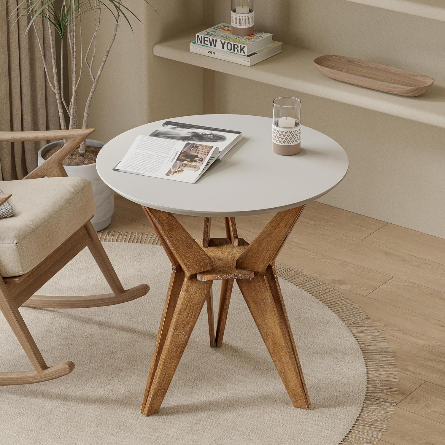 Farmhouse End Table Distressed Wood Side Table with Crisscross Legs and ...