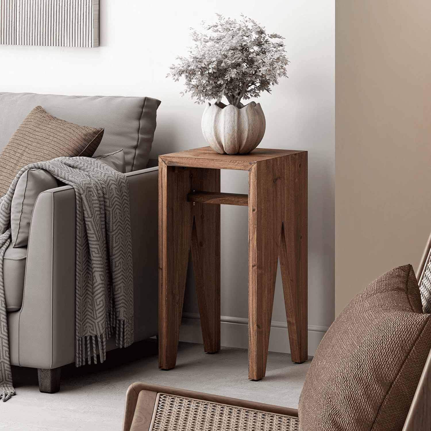 Farmhouse End Table Minimalist Square Wood Side Table Large Rustic ...