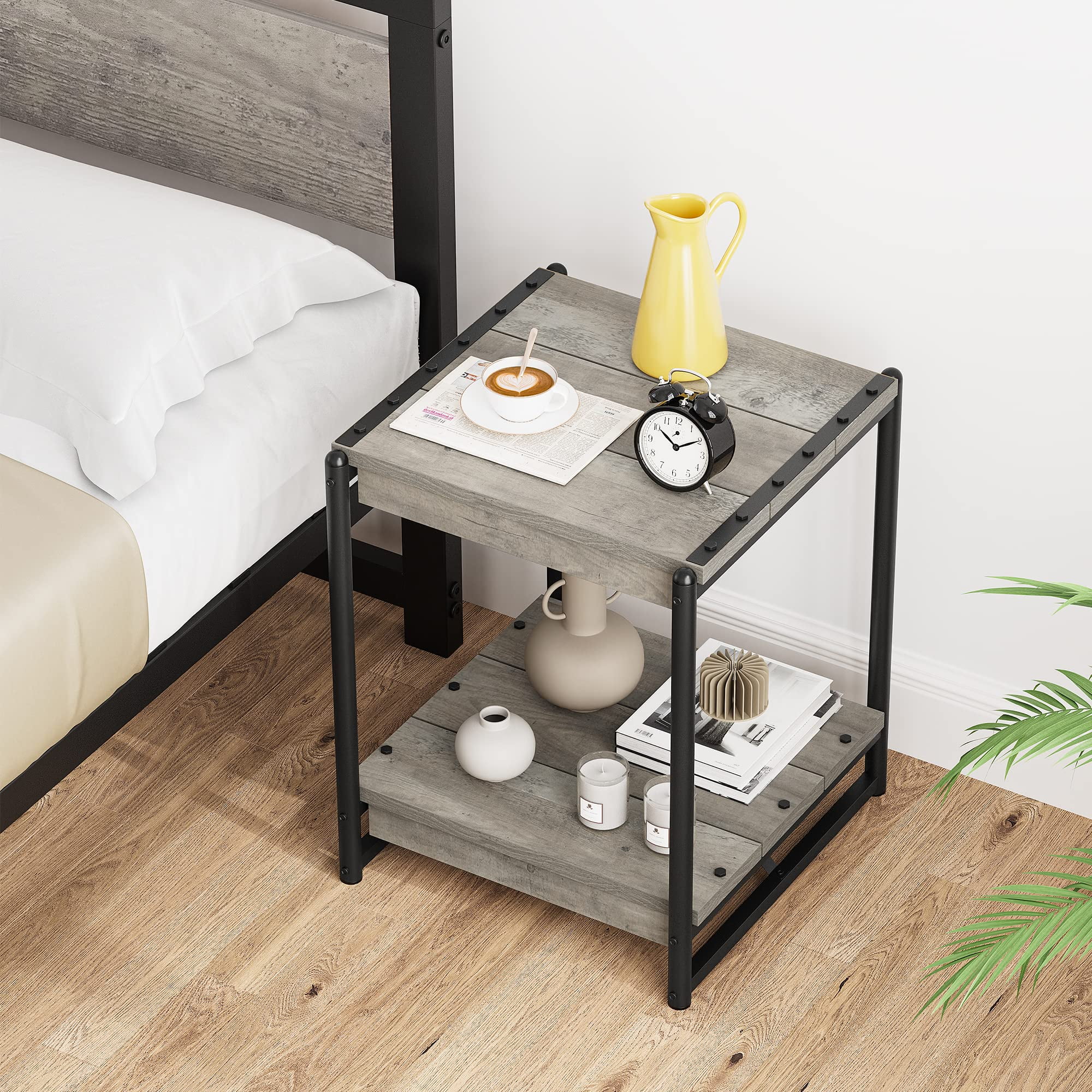 Farmhouse End Table,Modern Farmhouse End Tables with 2 Storage Shelves ...