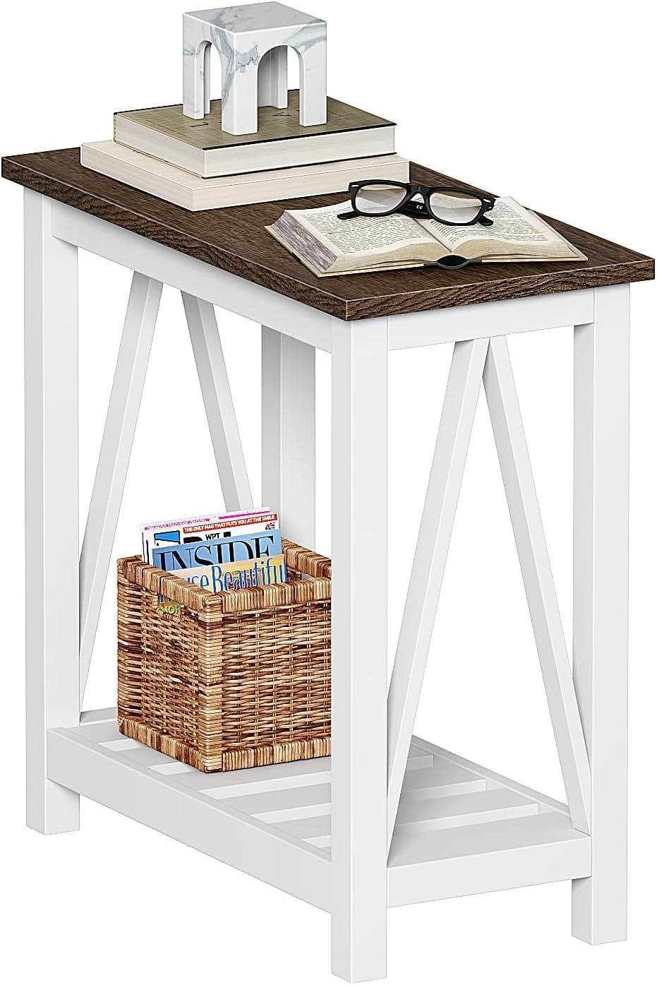 Farmhouse End Table, Narrow Side Table, Slim End Table with Storage ...