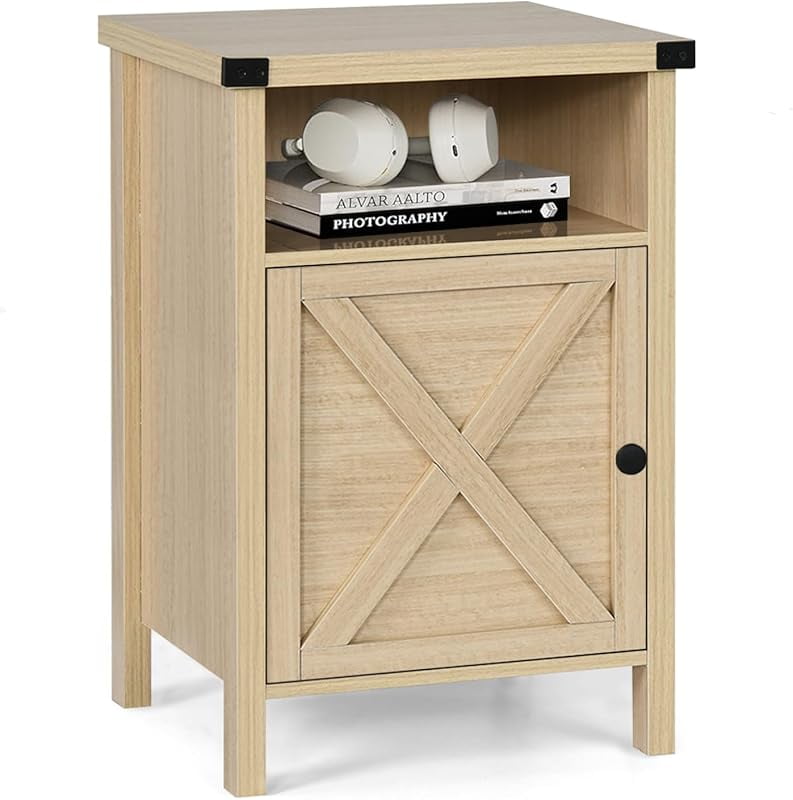 Farmhouse End Table, Set of 2, Rustic Night Stand with Barn Door and ...