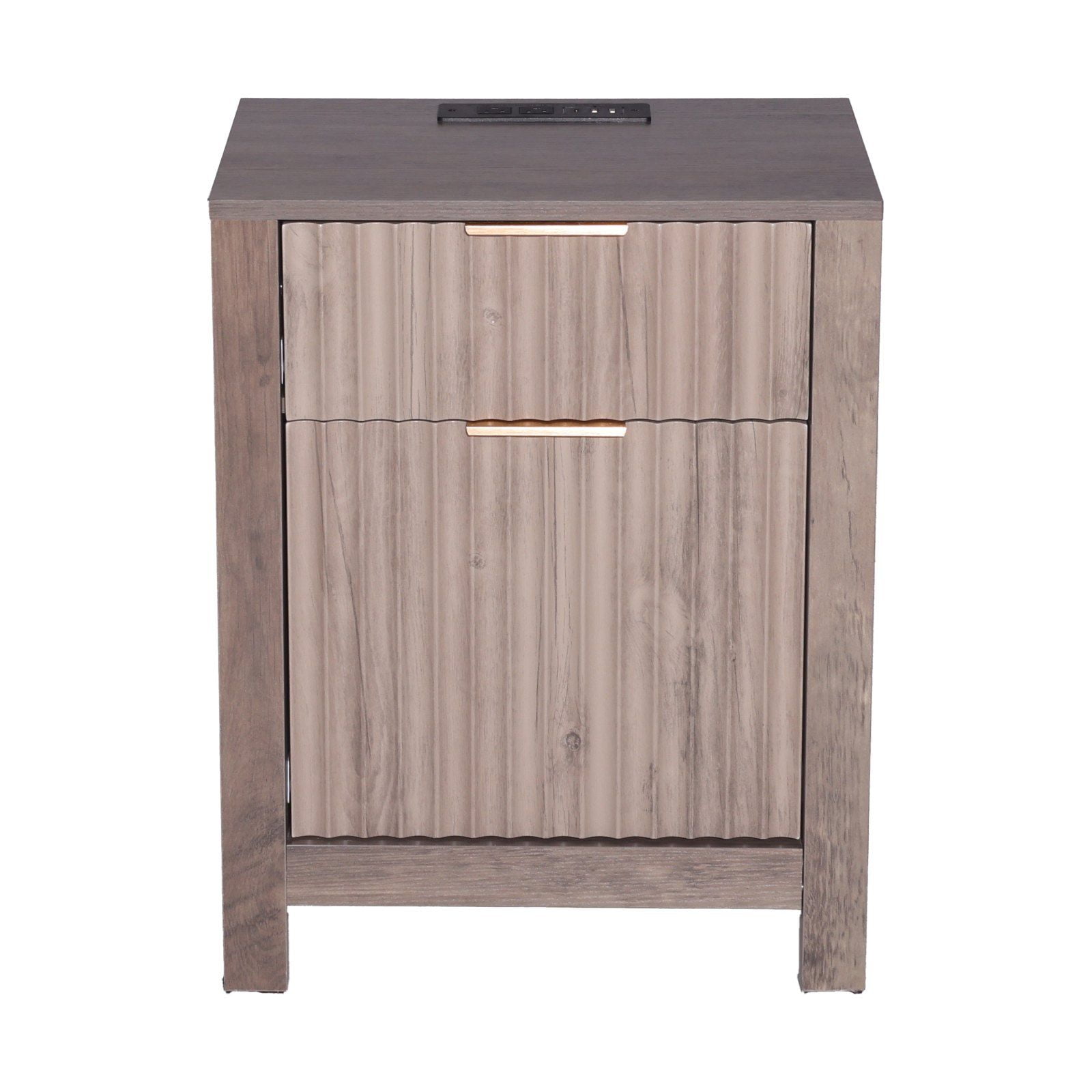 Farmhouse End Table Square Night Stand with USB & Outlets Set of 2 Gray ...