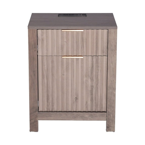 Farmhouse End Table Square Night Stand with USB & Outlets Set of 2 Gray ...