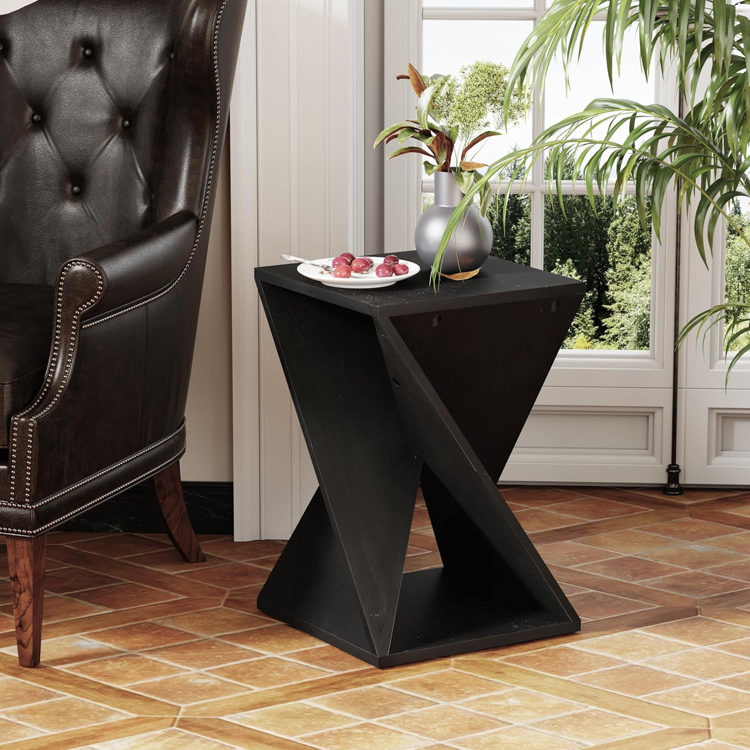 Farmhouse End Table Square Solid Wood Pedestal Side Table Rustic Stand ...