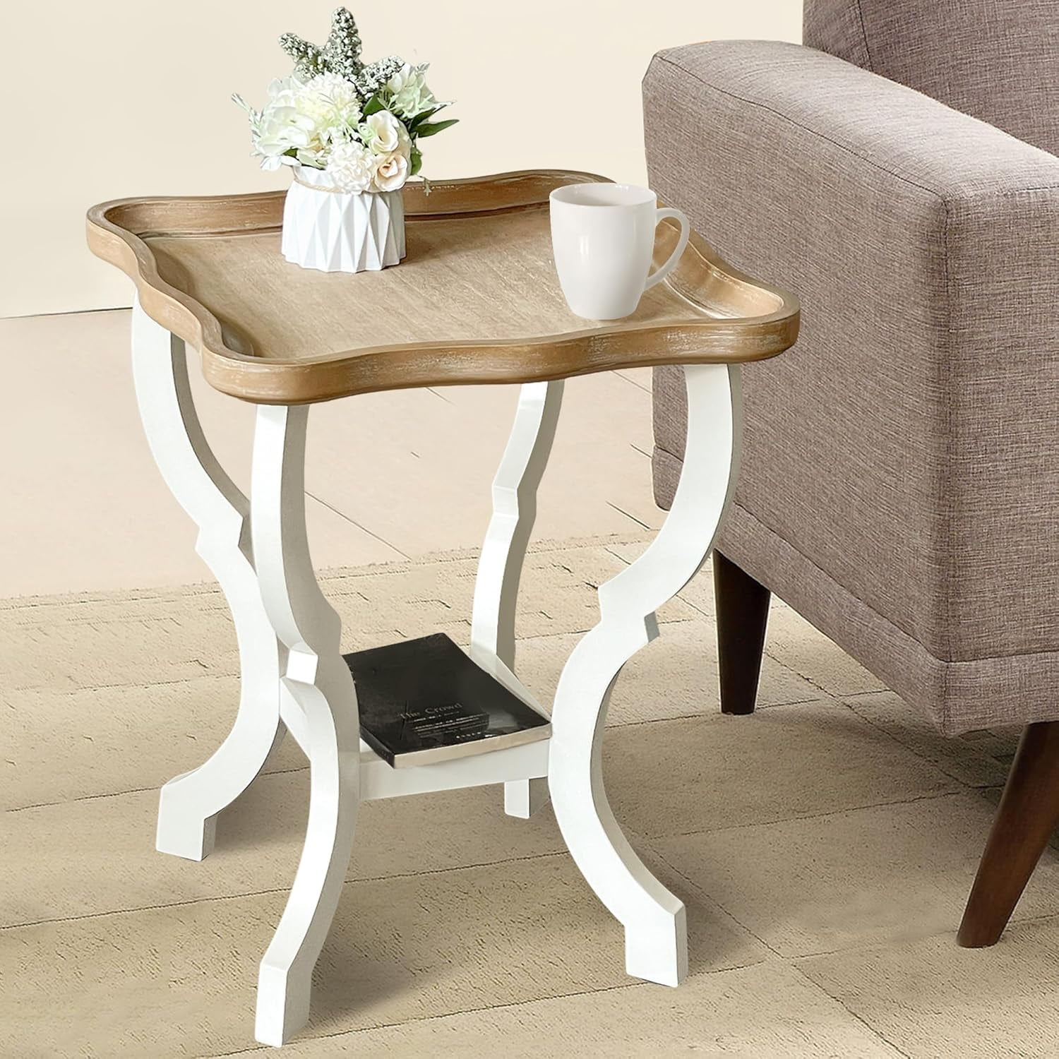 Farmhouse End Table, Wood Square Side Table, 2 Tiers Accent Table for ...