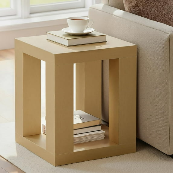 Farmhouse End Table, Wooden Side Table with 2-Tier Storage Shelf ...