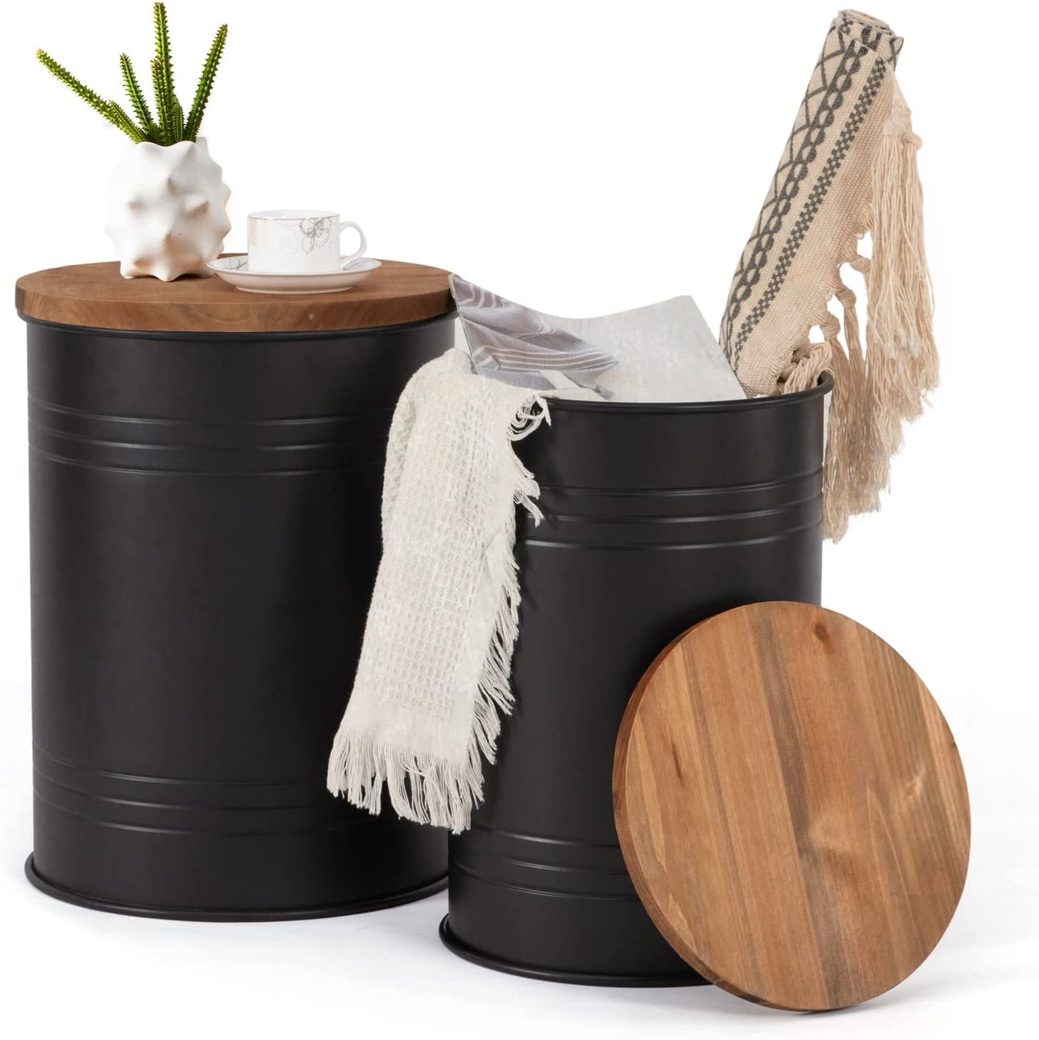 Farmhouse End Tables Set of 2, Galvanized Metal Decor Side Table with ...