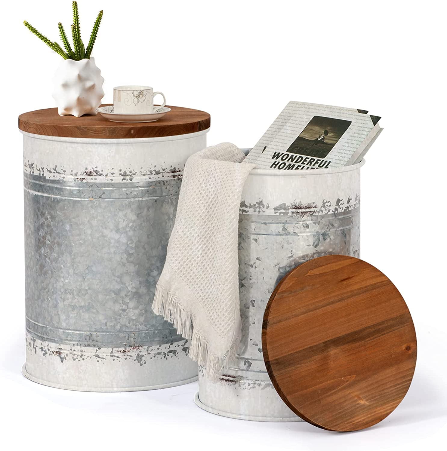 Farmhouse End Tables Set of 2, Galvanized Metal Decor Side Table with ...