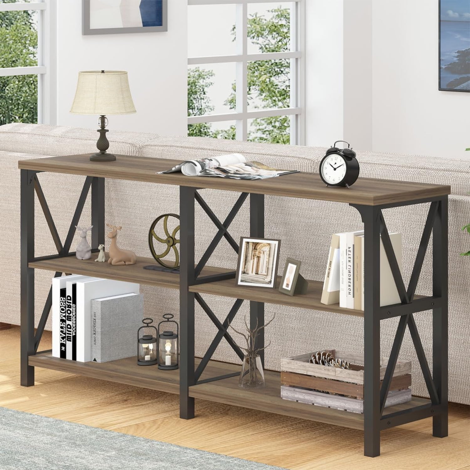 Farmhouse Entryway Industrial Wood Sofa with Modern Console Tables ...