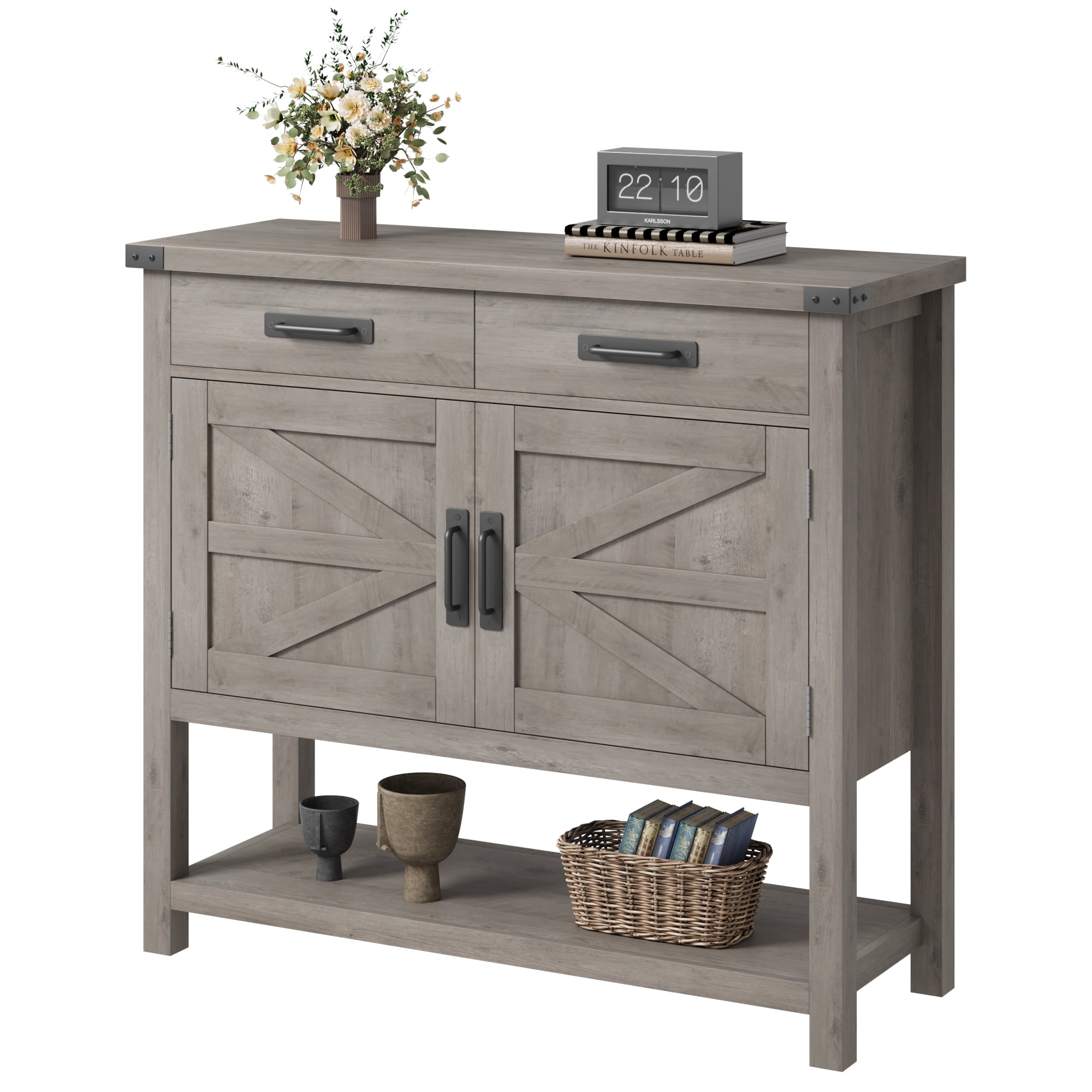 Farmhouse Entryway Table with 2-Door Cabinet & 2 Drawers, Wood Console ...