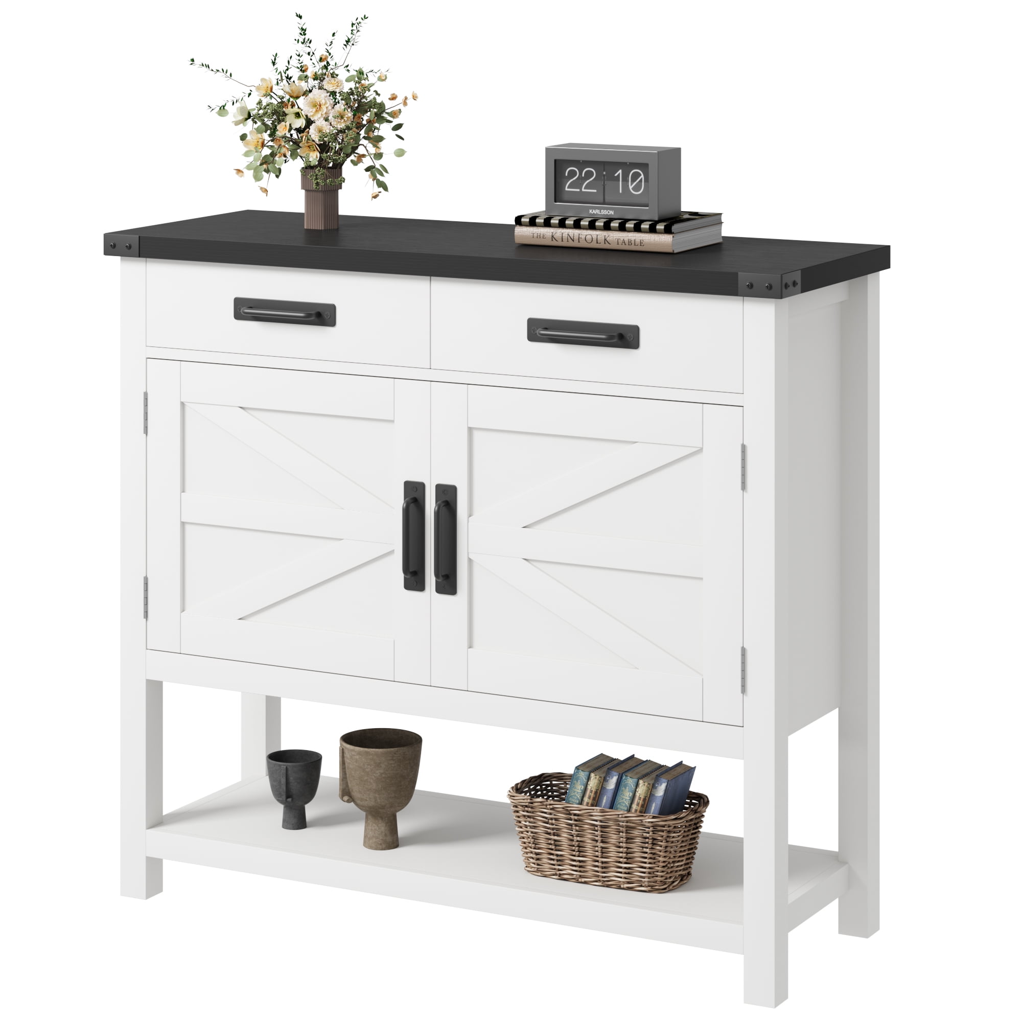 Farmhouse Entryway Table with 2-Door Cabinet & 2 Drawers, Wood Console ...