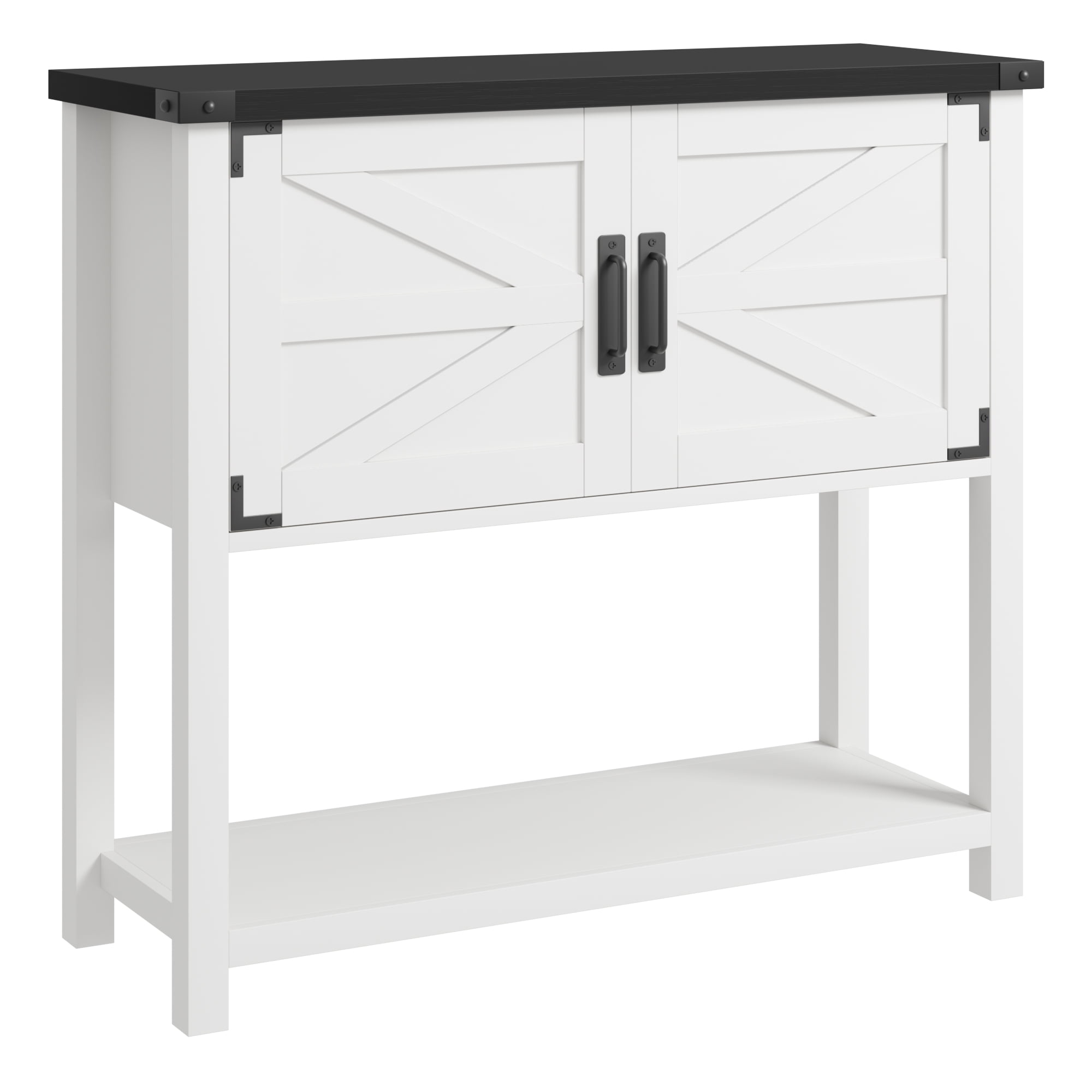 Farmhouse Entryway Table with 2-Door Cabinet, Wood Console Table with ...