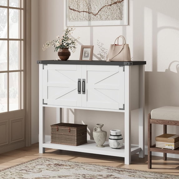 Farmhouse Entryway Table with 2-Door, Wood Console Table with Storage ...