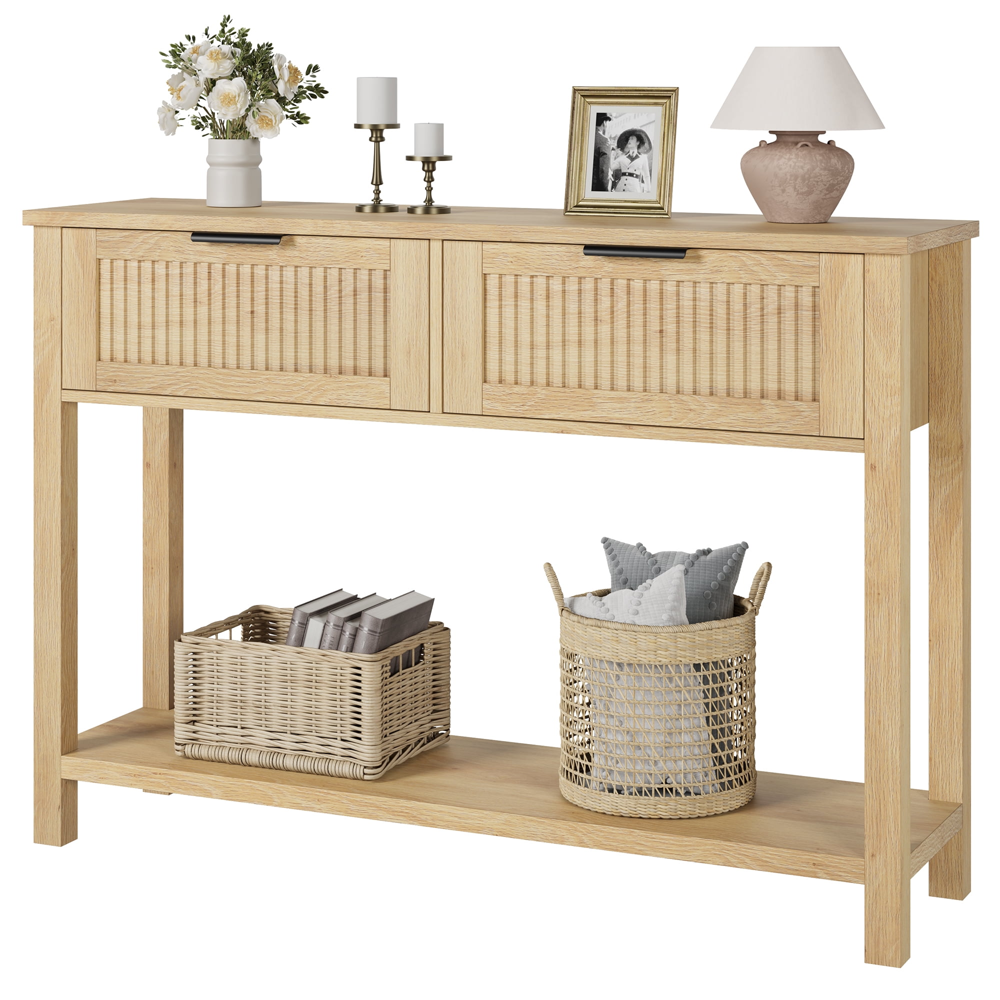 Farmhouse Entryway Table,43 Inch Wood Console Table with 2 Drawers,2 ...