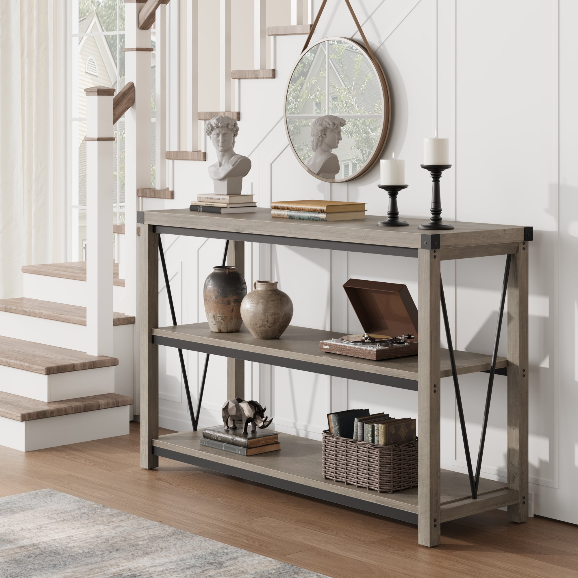Farmhouse Entryway Table,47 Inch Narrow Long Console Table with Storage ...