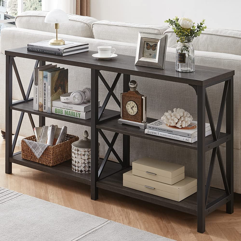 Farmhouse Entryway Table Industrial Wood Sofa Table with Storage Shelf ...