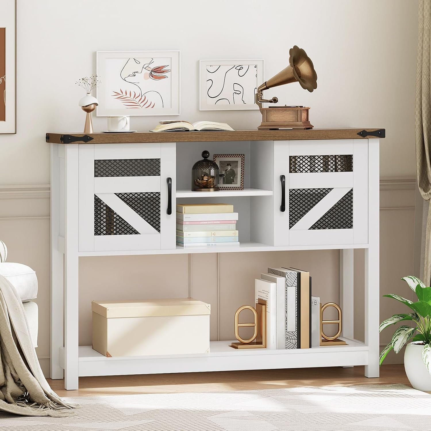 Farmhouse Entryway Table with Storage, 43.3" Small Console Tables for ...