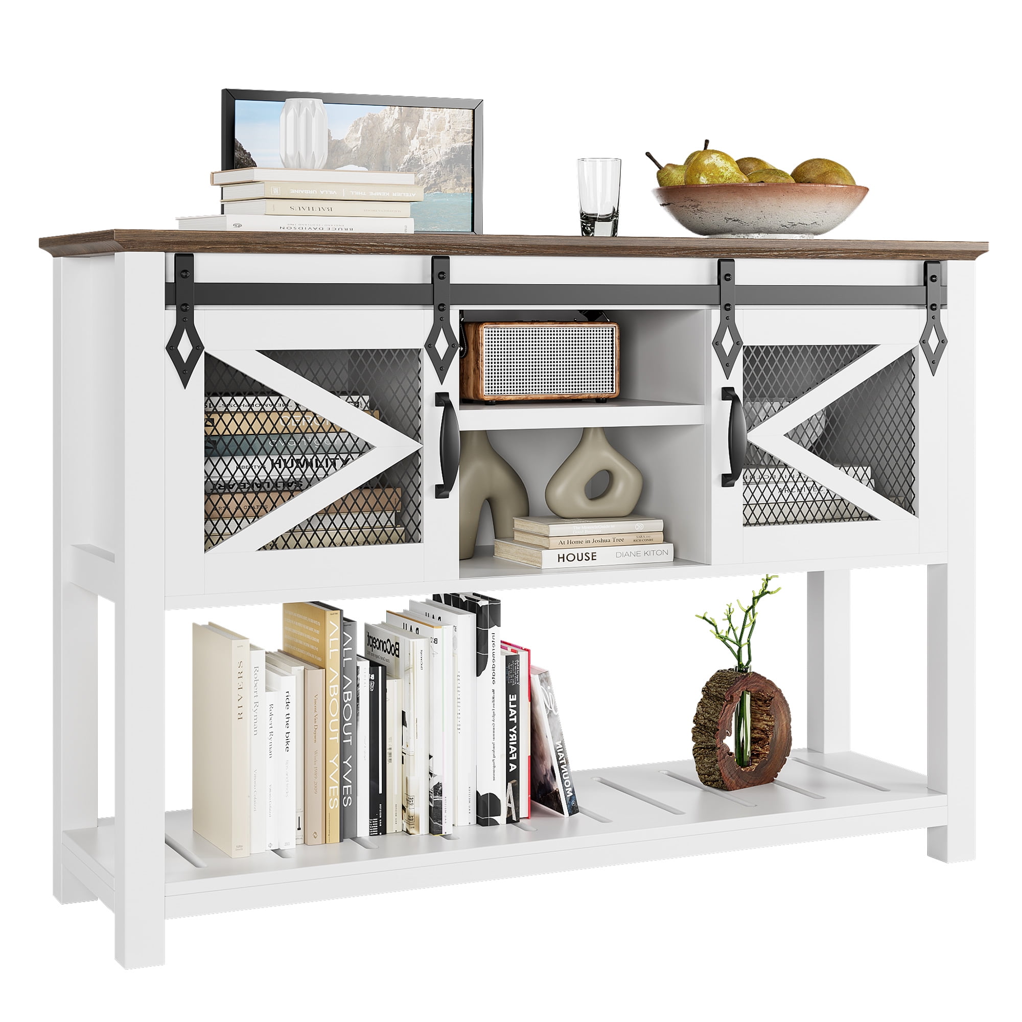 Farmhouse Entryway Table with Sliding Barn Doors, Console Tables - 14"D ...