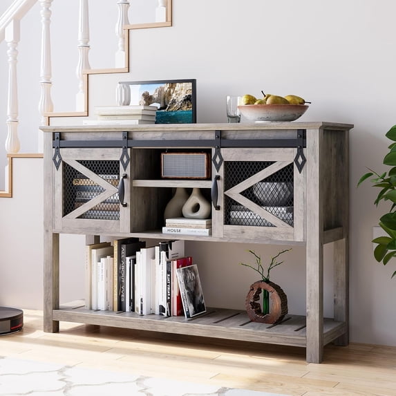 Farmhouse Entryway Table with Sliding Barn Doors, Console Tables for ...