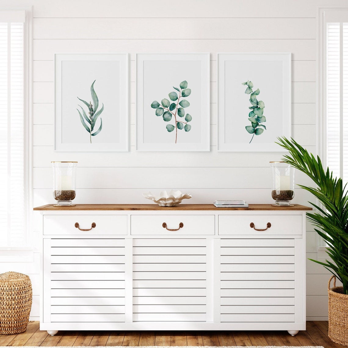 Farmhouse Eucalyptus Botanical Wall Art Prints Decor Set 3 Unframed ...