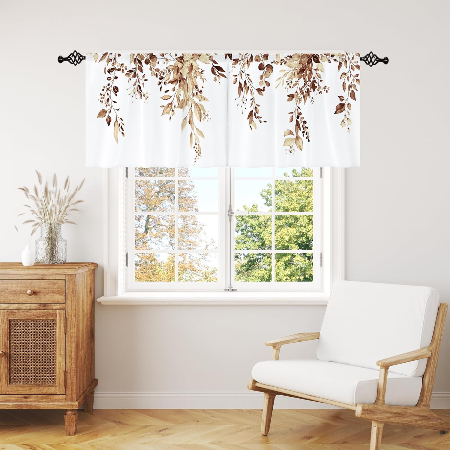Farmhouse Eucalyptus Brown Tan Leaves Curtain Toppers Valance for ...
