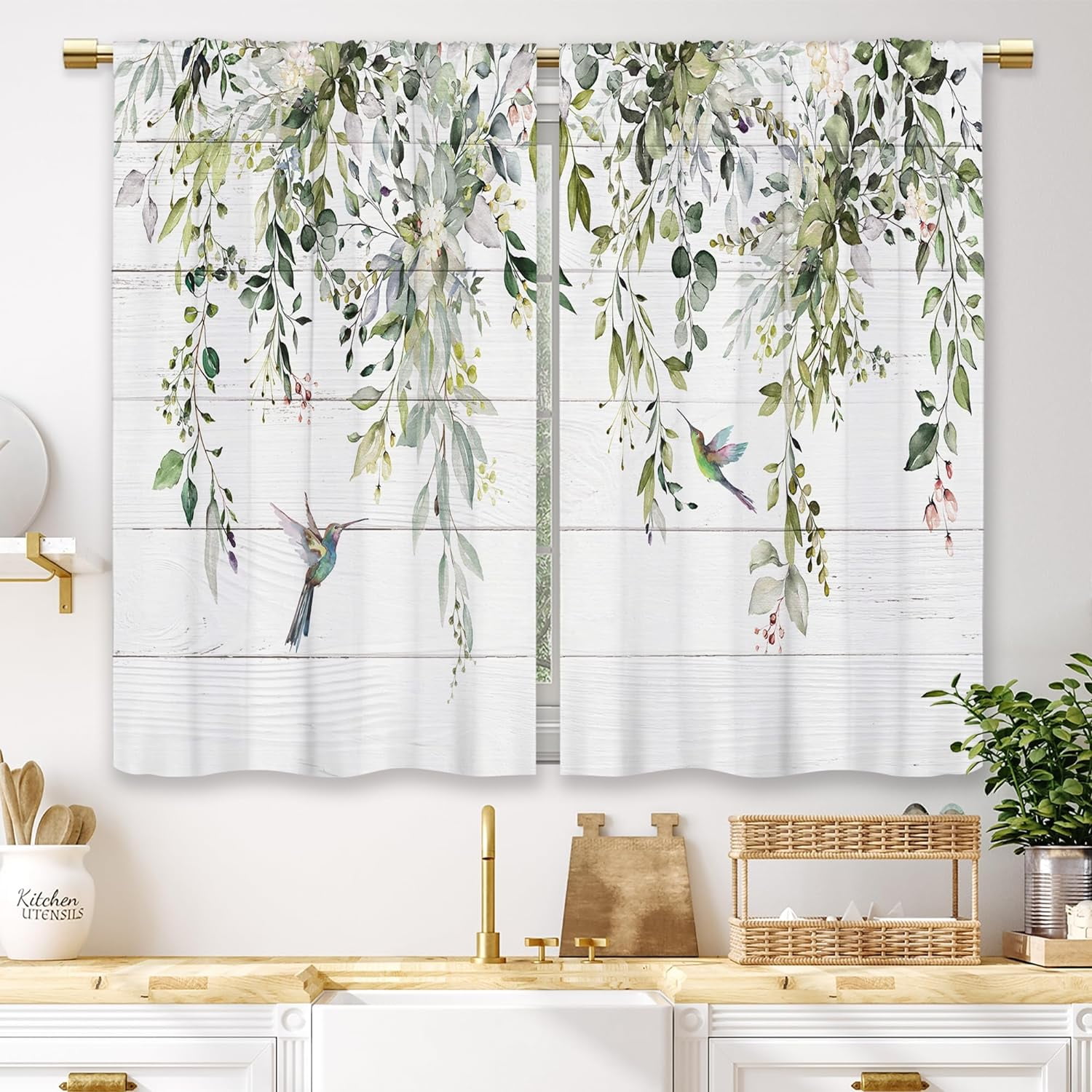 Farmhouse Eucalyptus Kitchen Curtains Boho Rustic Foral Flower ...