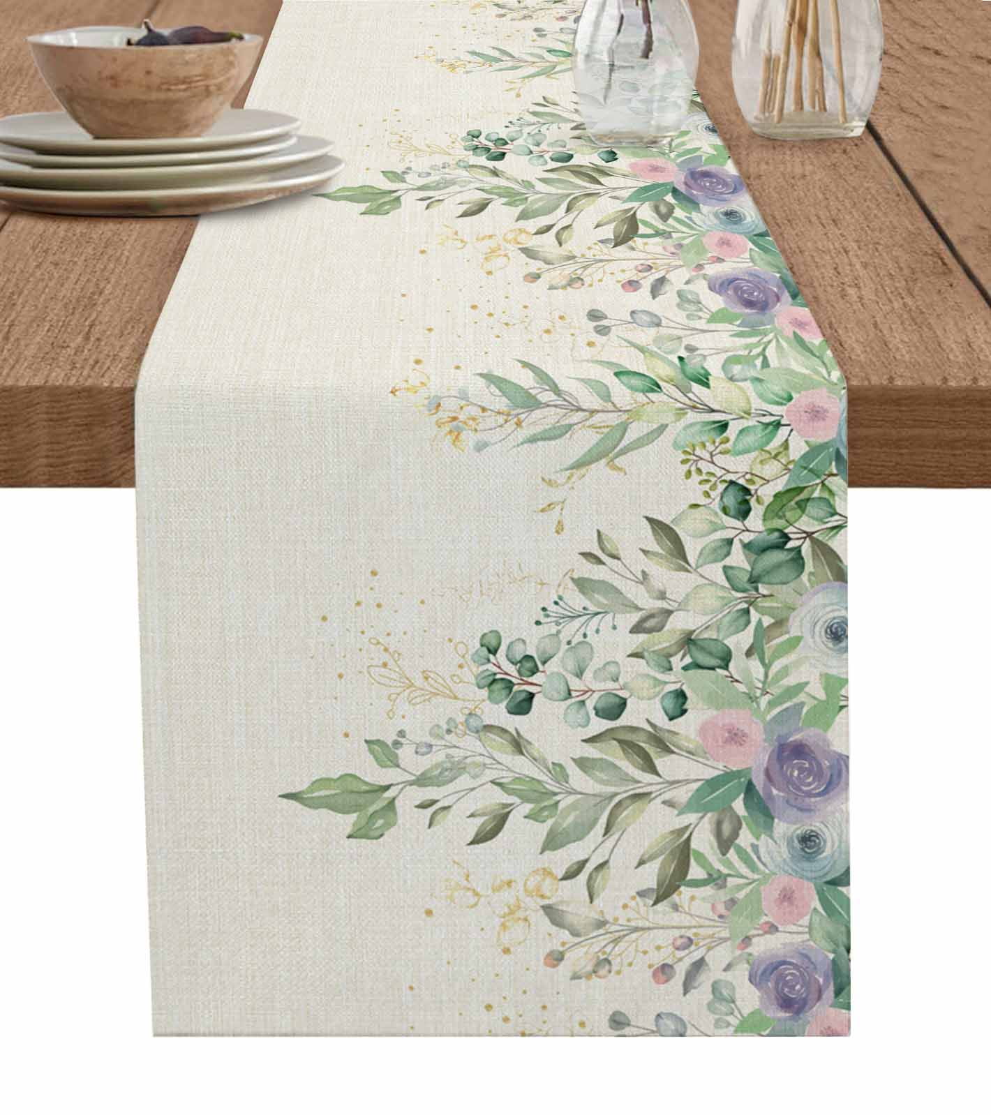 Farmhouse Eucalyptus Leaves Burlap-Cotton Table Runner 48 Inches Long ...
