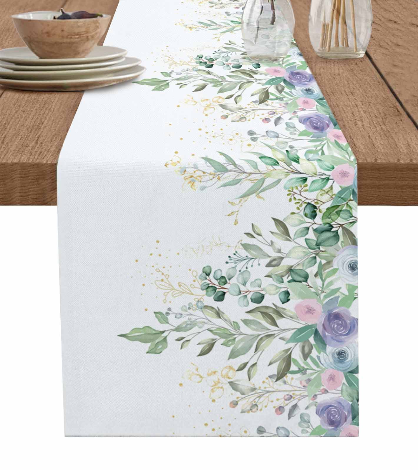 Farmhouse Eucalyptus Leaves Burlap-Cotton Table Runner 72 Inches Long ...
