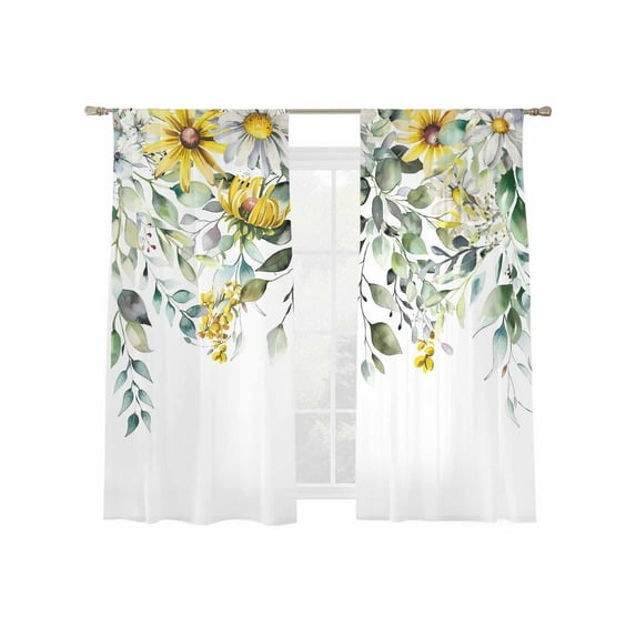 Farmhouse Eucalyptus Sheer Curtains for Living Room Bedroom, Leaves ...
