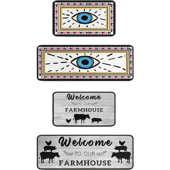 Farmhouse + Evil Eye Kitchen Rugs Set Non-Slip Kitchen Floor Mat ...