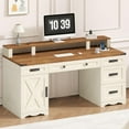 Farmhouse Executive Desk with Drawers & Storage Shelves, 55" Computer ...