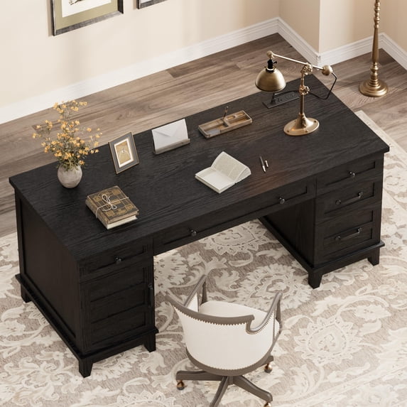 Farmhouse Executive Home Office Desk 60" with Power Outlets & USB ...
