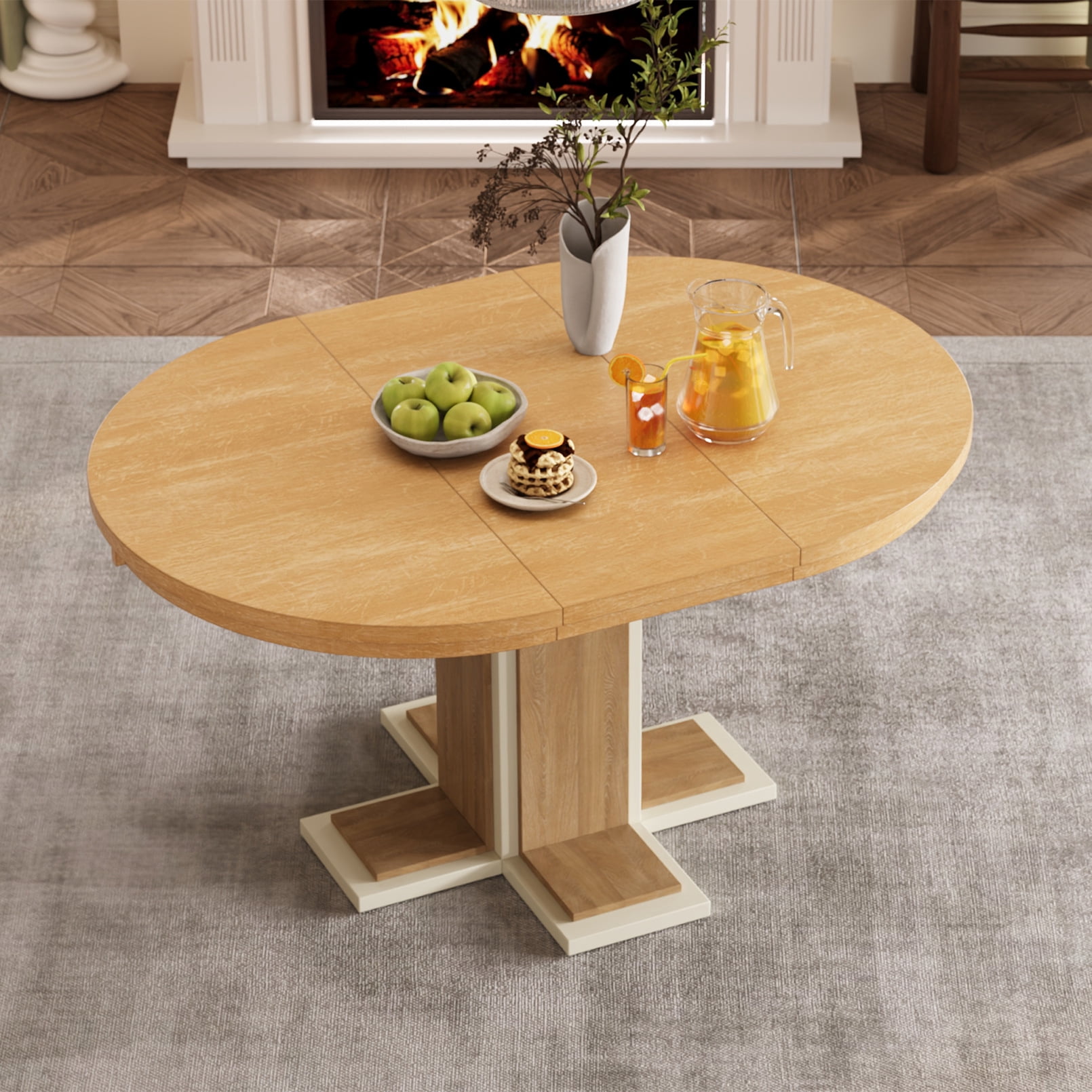 Farmhouse Extendable Round to Oval Dining Table for 4-6, 42''-58 ...