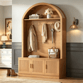 Farmhouse Fabric Arched Top Hall Tree with Bench,5 Metal Hooks ...