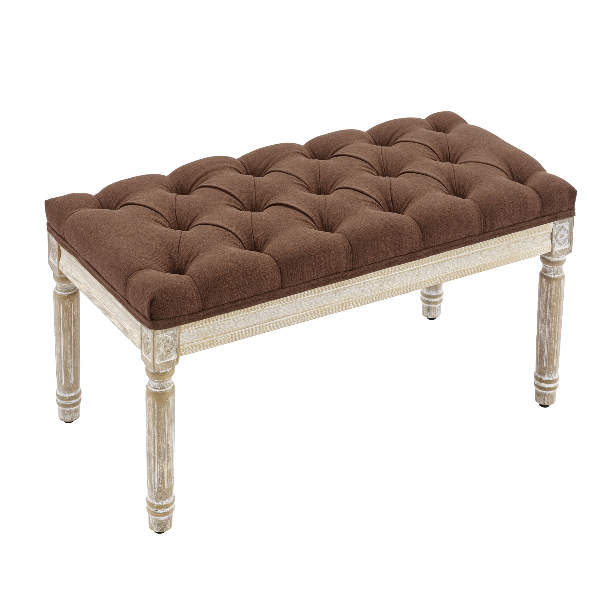 Farmhouse Fabric Entryway Bench, Brown - Walmart.com