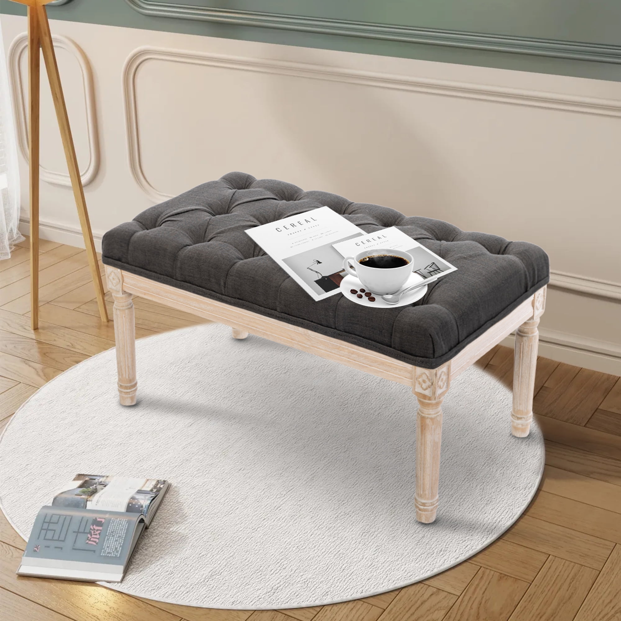 Farmhouse Fabric Entryway Bench, Dark Gray - Walmart.com